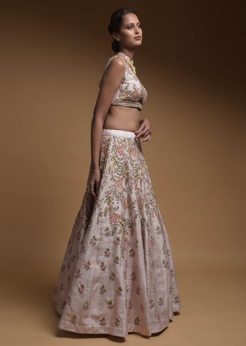 Buy Baby Pink Raw Silk Lehenga Choli with Hand Embroidered. | KALKI ...