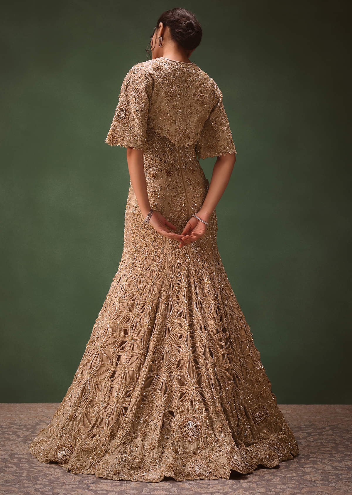 Buy Beige Heavy Embroidered Gown With Jacket | KALKI Fashion Global