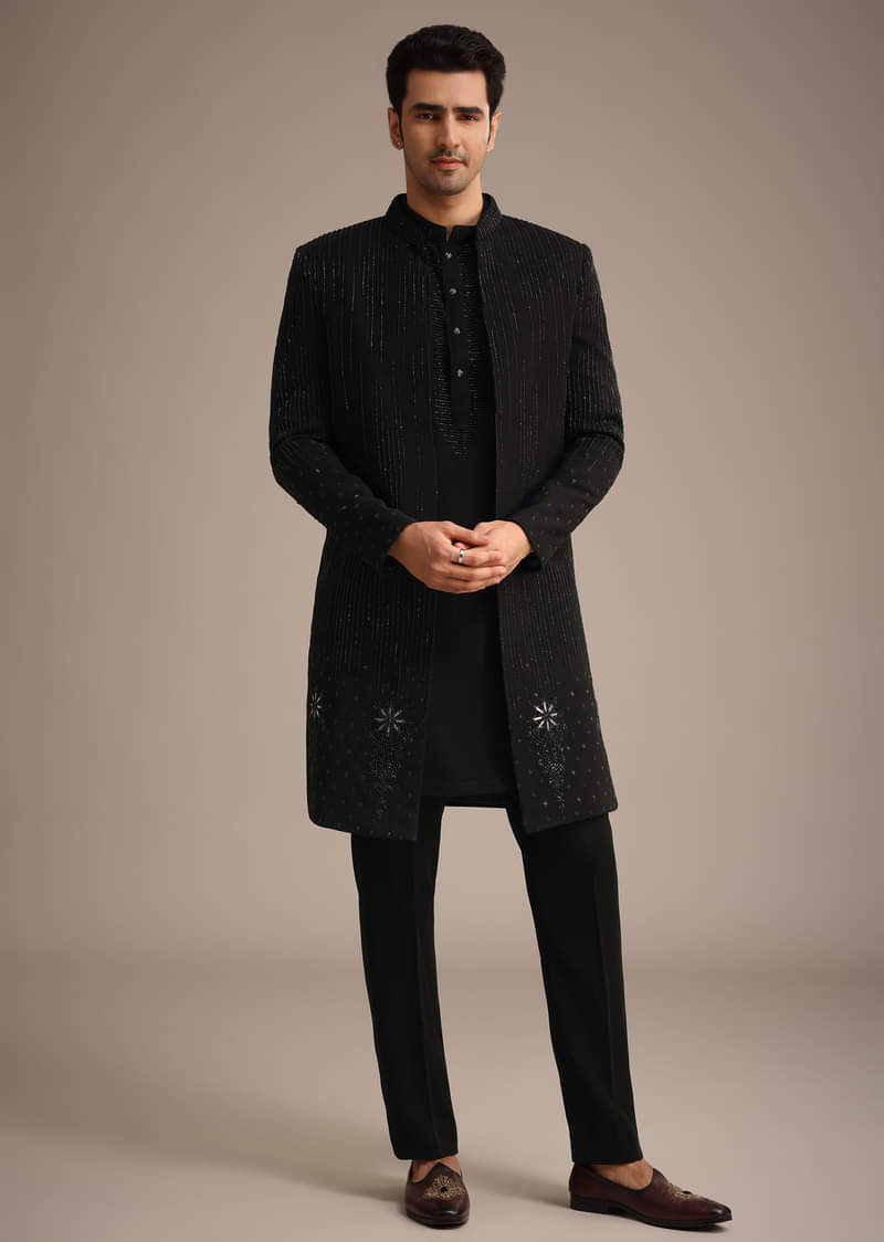 Buy Black Cutdana Work Indowestern And Kurta Set| KALKI Fashion India