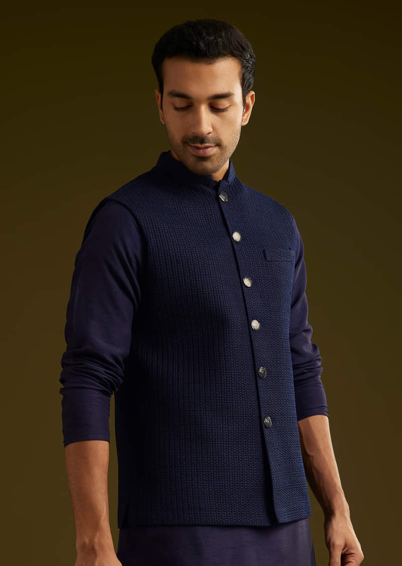 Buy Blue Rayon Kurta Jacket Set