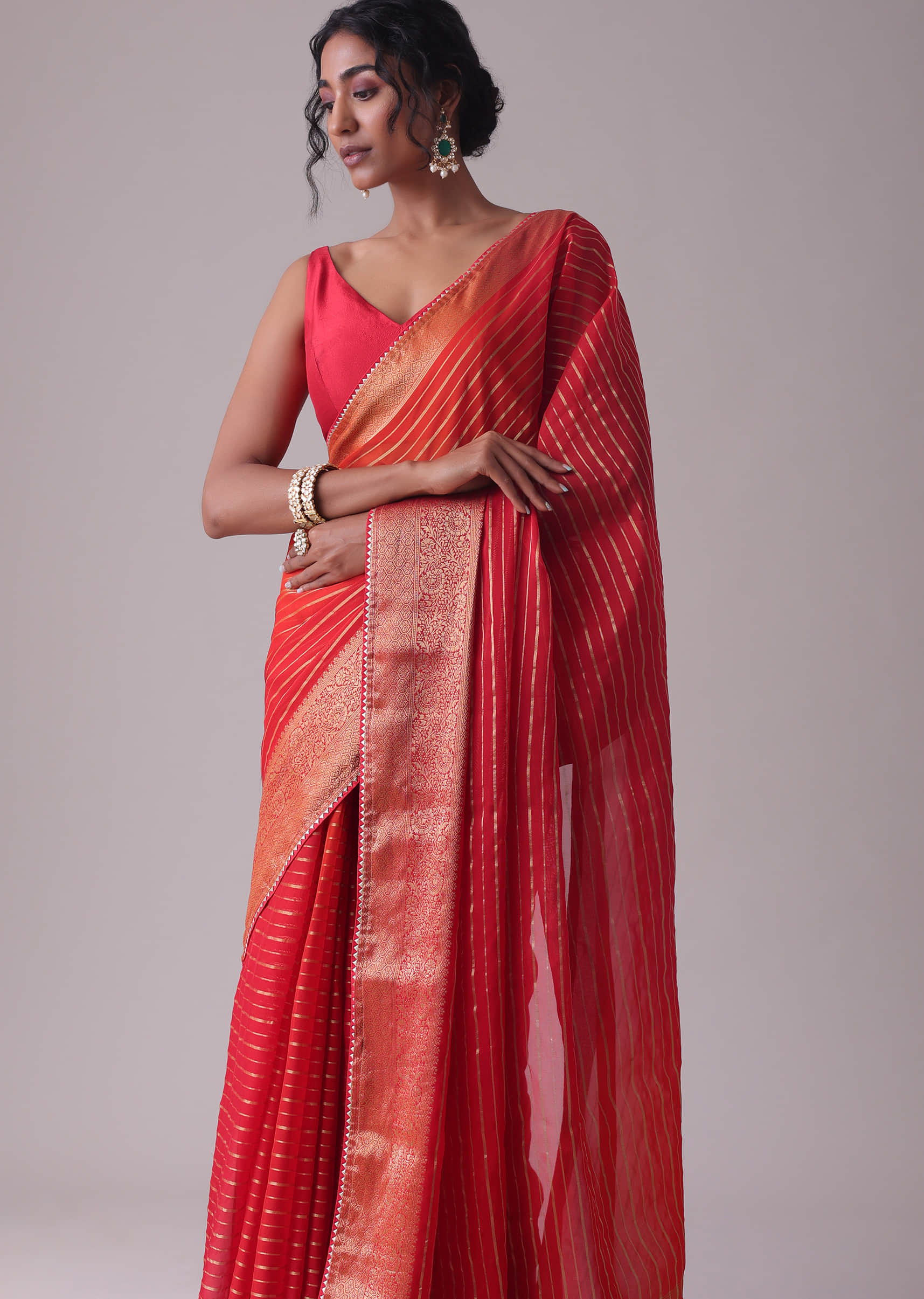 Buy Chinese Red Woven Saree In Organza Online | KALKI Fashion India