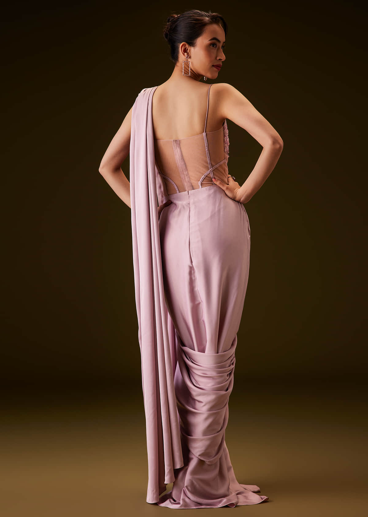 Buy Flamingo Pink Pre Draped Indo Western Saree