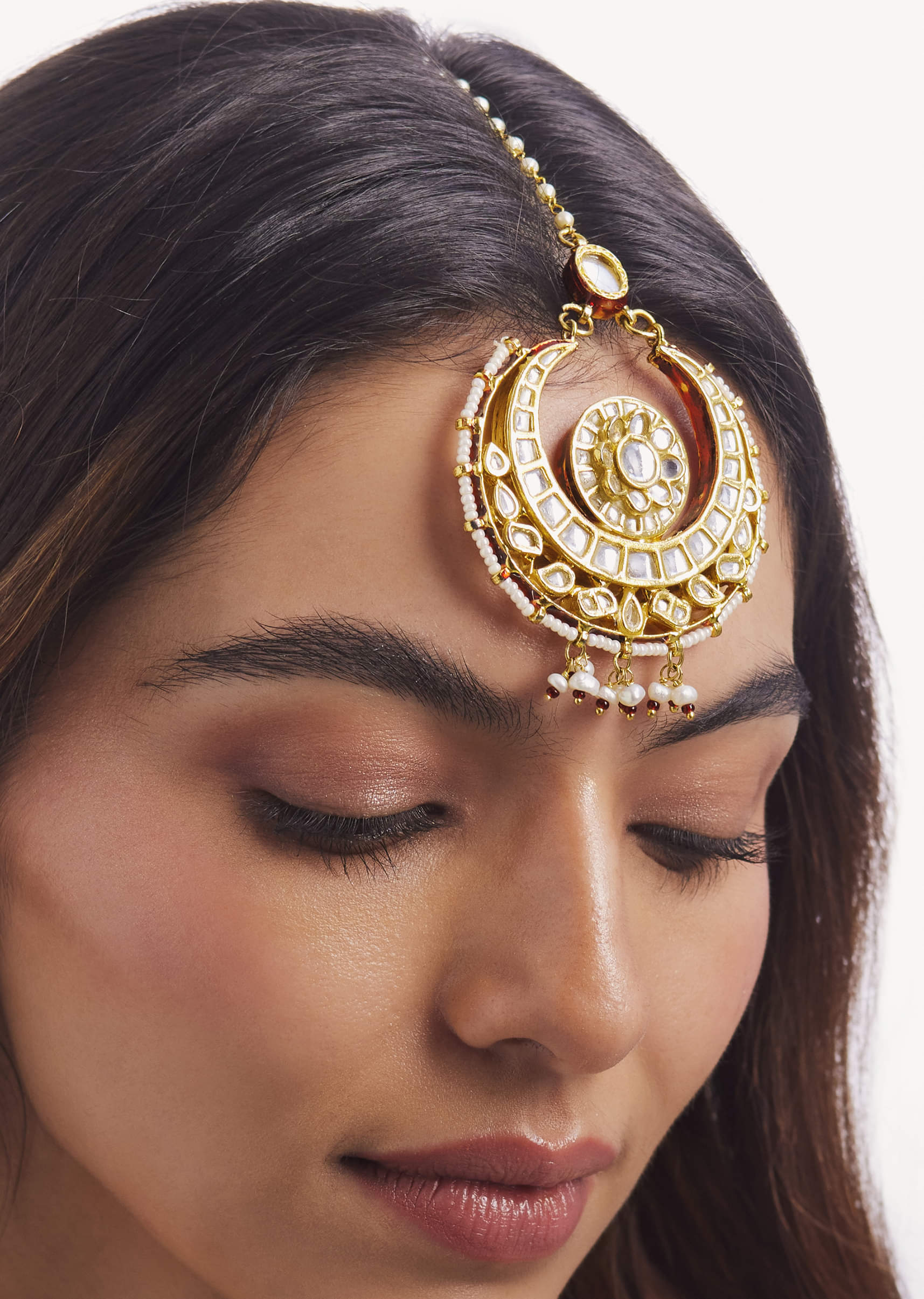 Buy Gold Finish Kundan Polki Maang Tikka With Pearl Enamel
