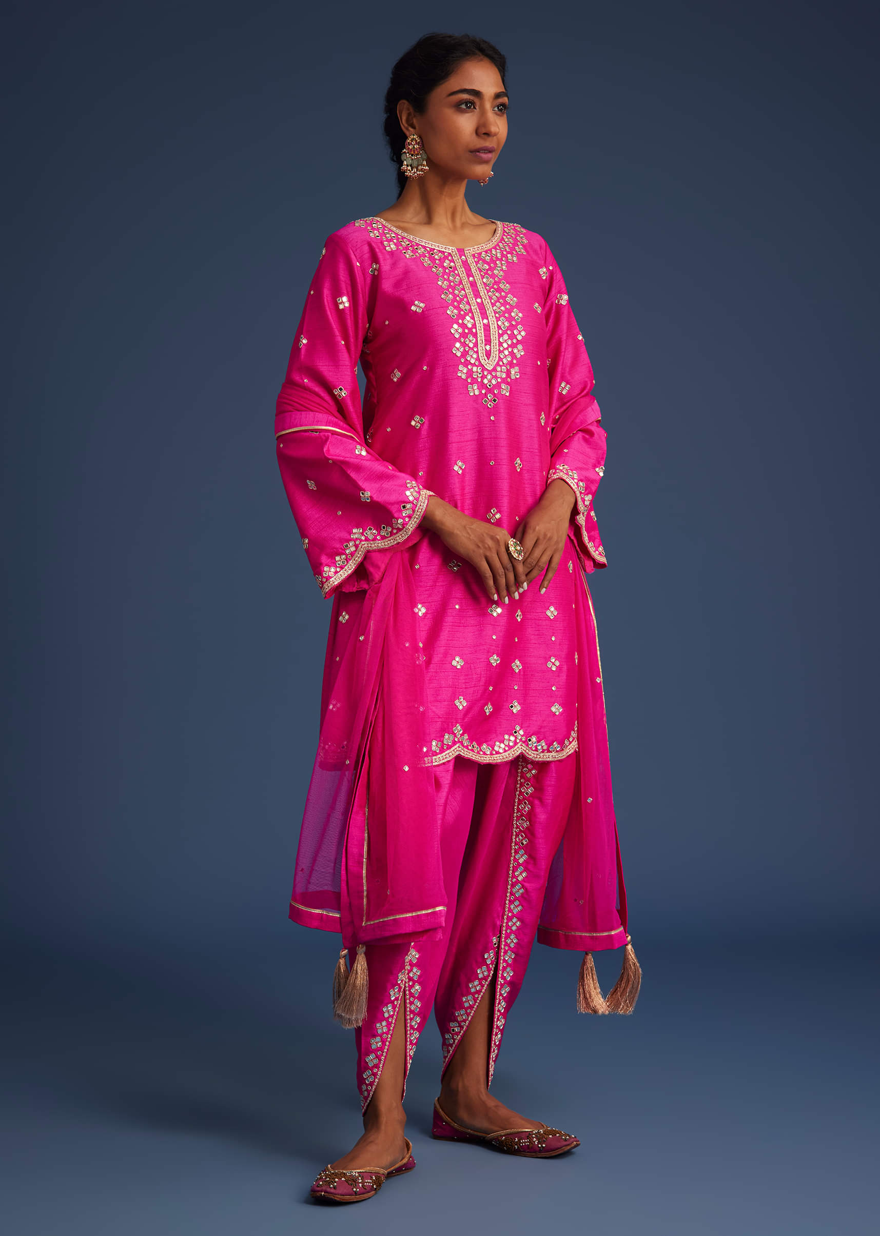 Buy Hot Pink Silk Embroidered Kurta Dhoti Set| KALKI Fashion India