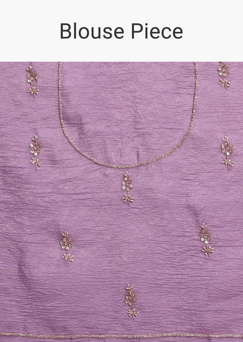 Buy Lavender Crushed Tissue Saree With Moti And Cutdana Embroidered ...