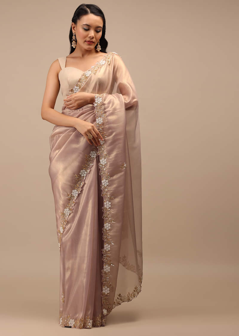 Buy White Moti and Cut Dana Embroidery Mauve Tissue Saree | KALKI ...