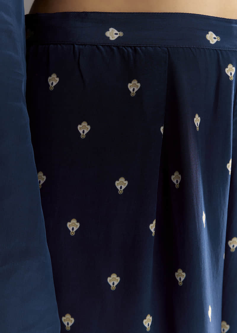 Buy Navy Blue Crepe Moti Work Kurta With Printed Palazzo Dupatta