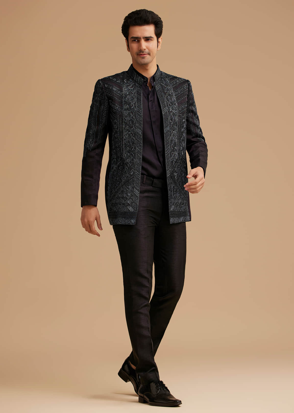 Navy Blue Hand Embroidered Jodhpuri Suit With Cut Dana Work| KALKI ...