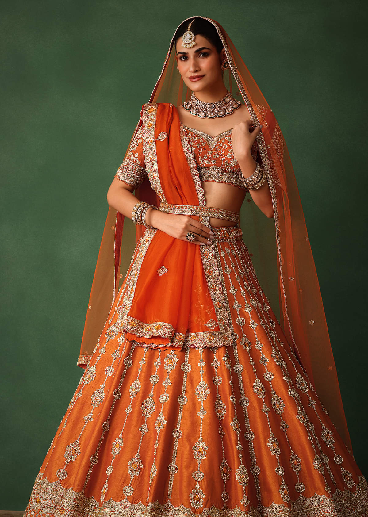 Buy Orange Lehenga Set In Raw Silk With Hand Embroidered Motifs