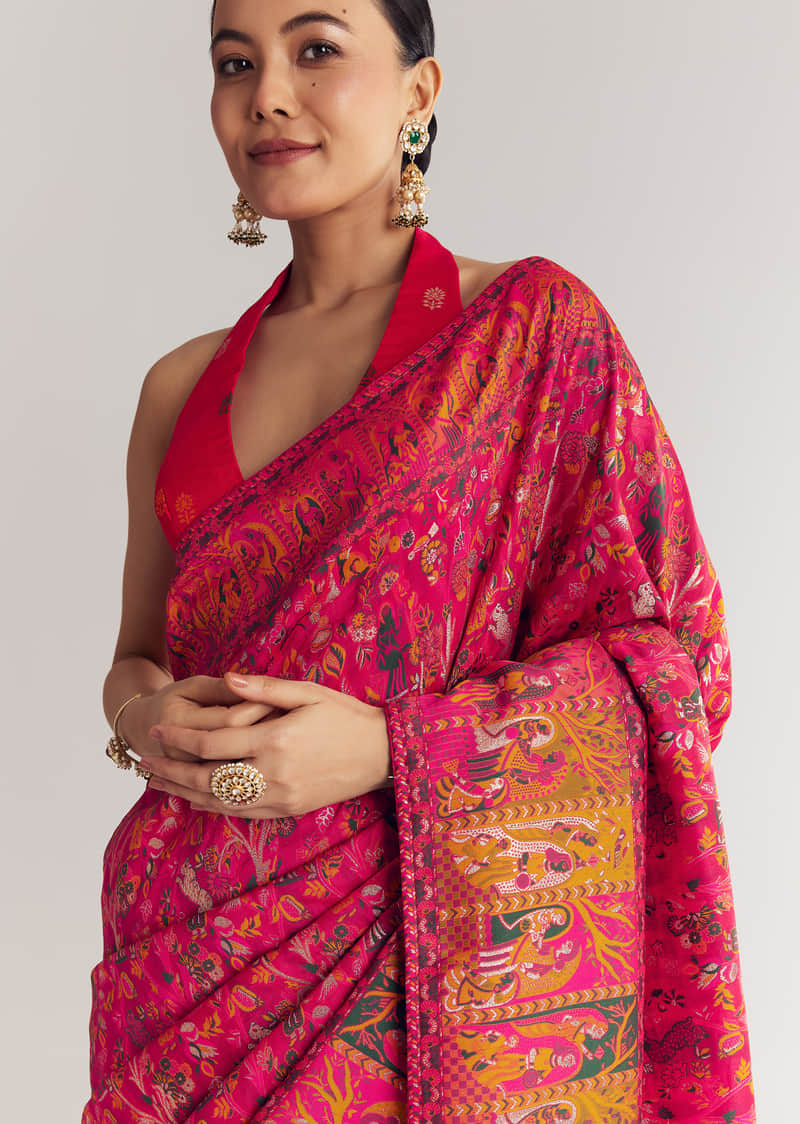 Buy Pink Traditional Element Printed Woven Saree