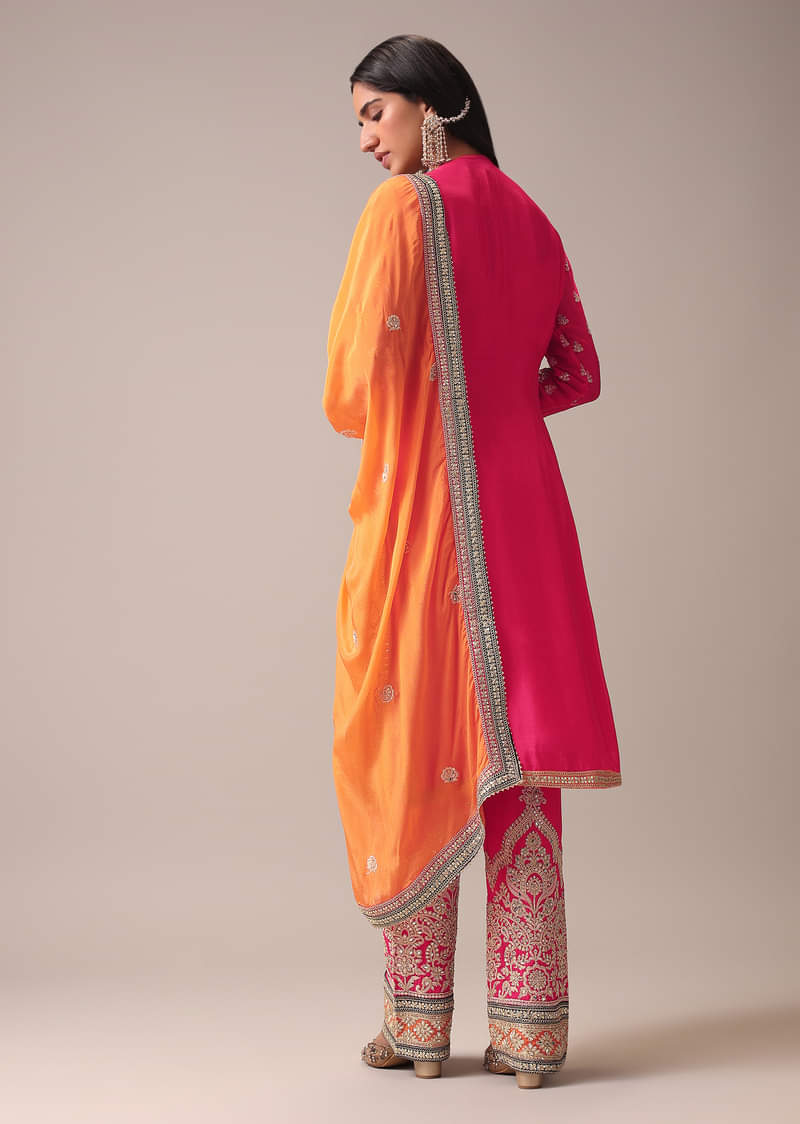 Buy Hot Pink Color Block Palazzo Set in Chinon Online in India