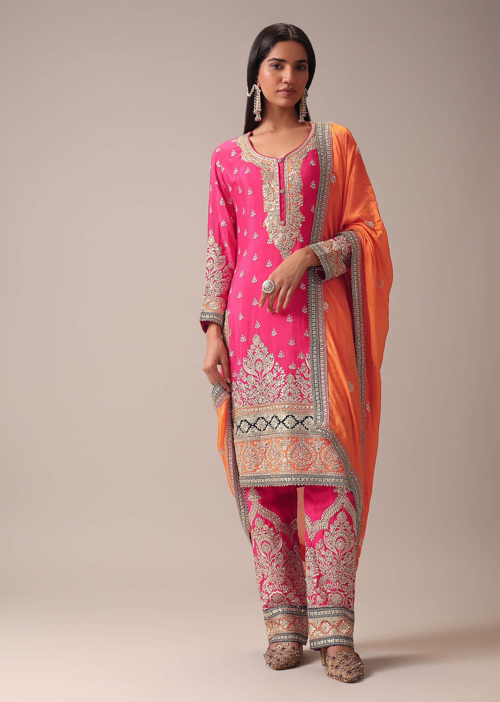 Buy Hot Pink Color Block Palazzo Set in Chinon Online in India