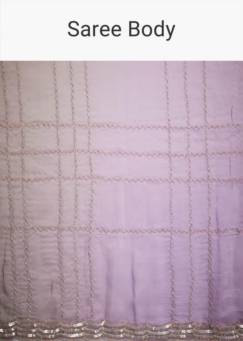 Buy Lavender Shaded Soft Tissue Embroidered With Cudtana And Sequin ...