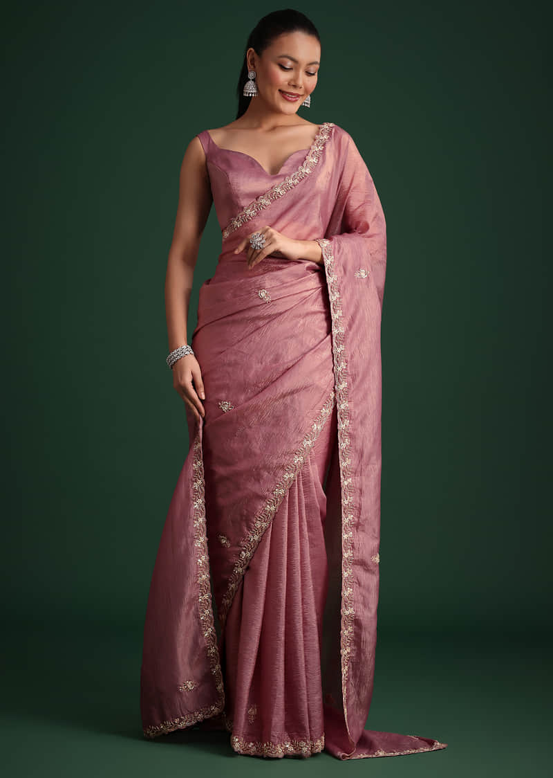 Buy Purple Crushed Tissue Saree With Sequin Embellishments| KALKI ...