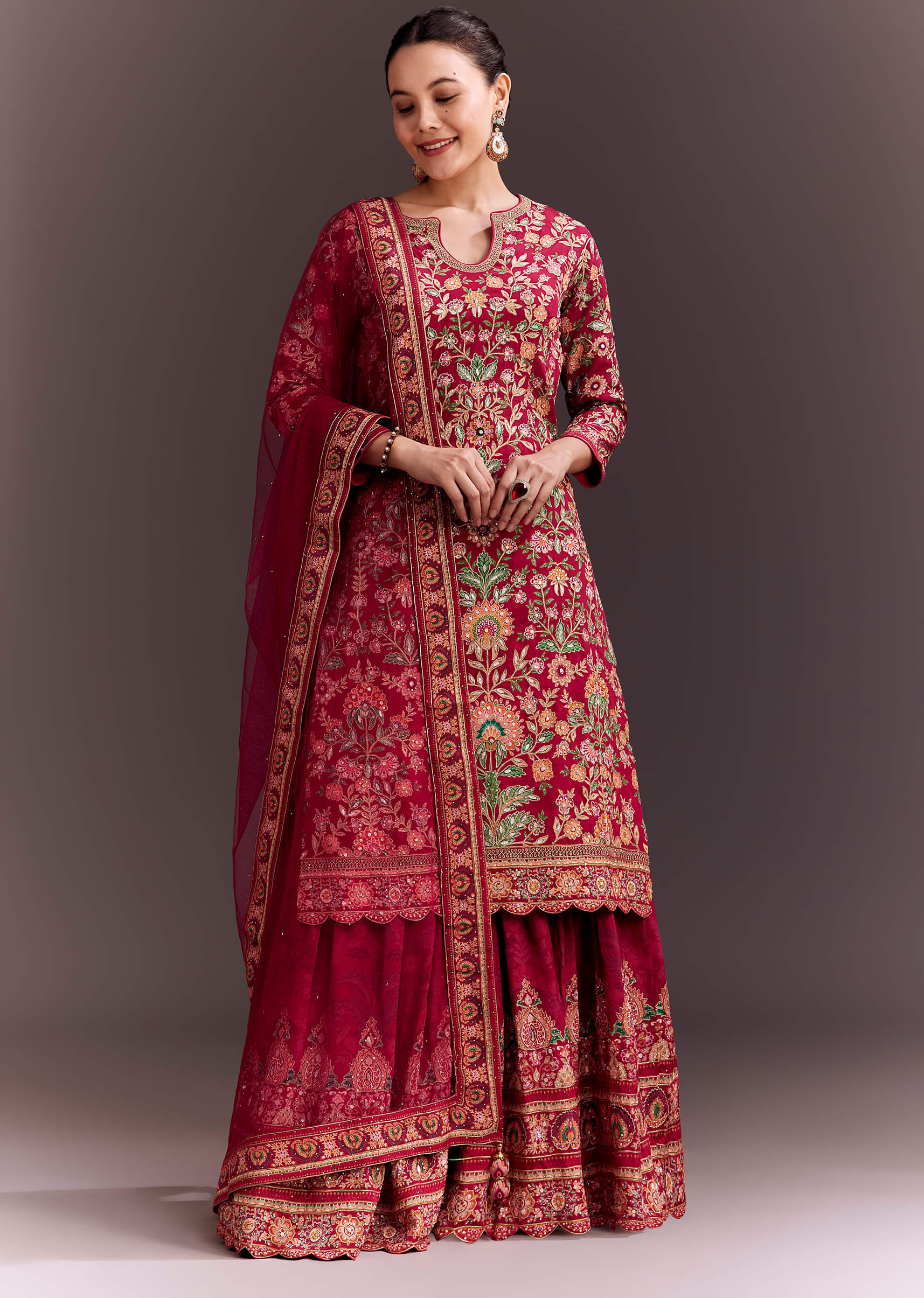 Buy Rani Pink Embroidered Printed Palazzo Set| KALKI Fashion India