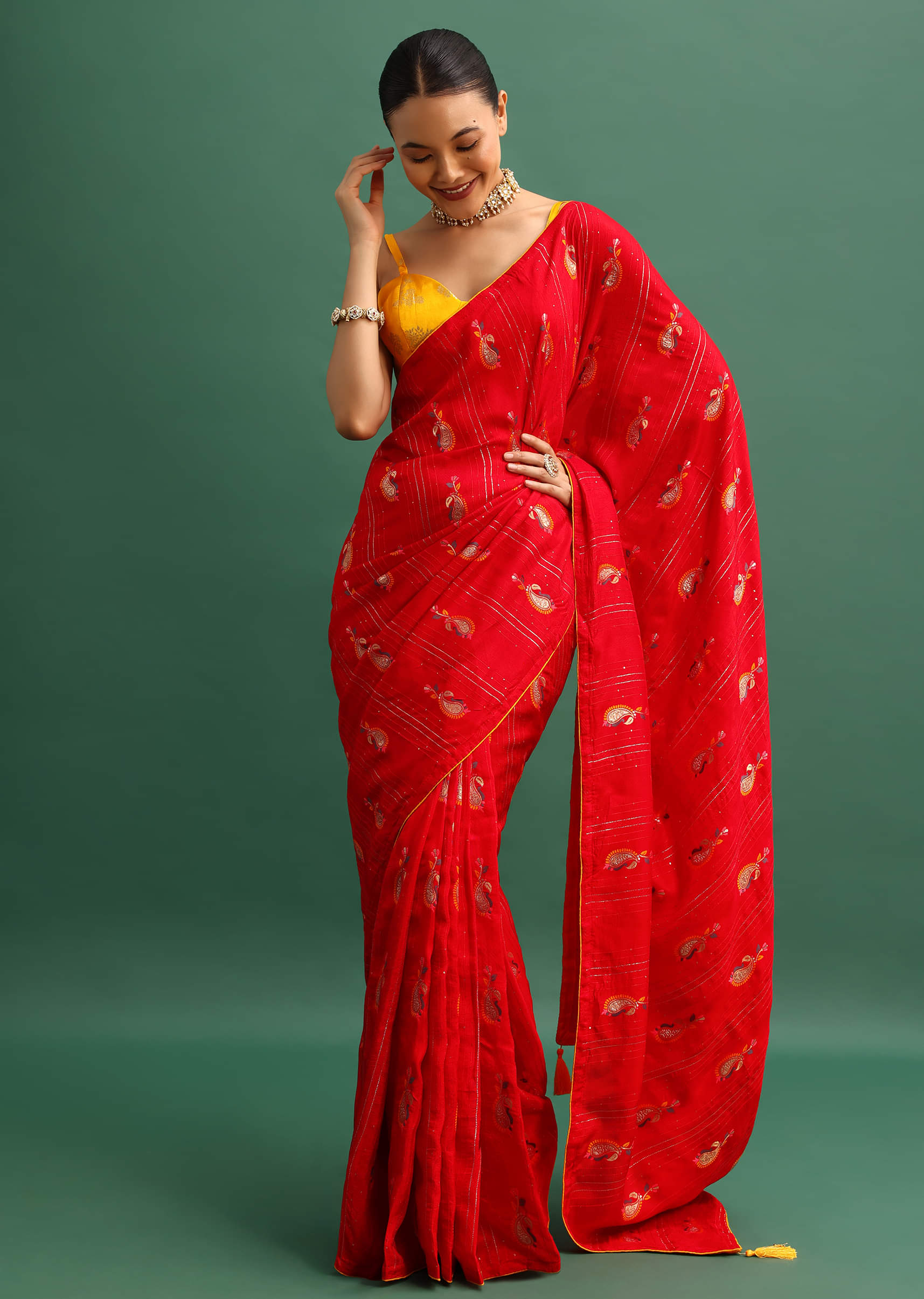 Buy Red Dola Silk Woven Saree In Zari And Peacock Motifs With Unstitched Blouse