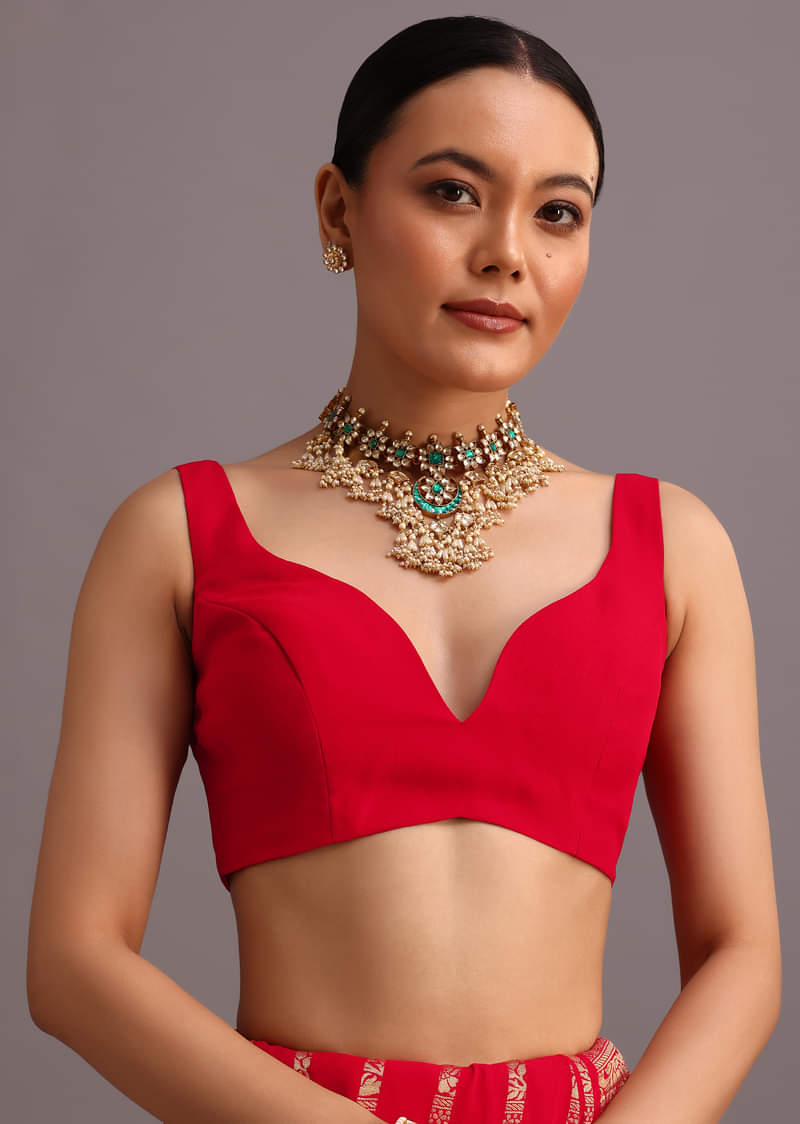 Buy Red Georgette Woven Saree With Bandhani Jaal Work | KALKI Fashion Global