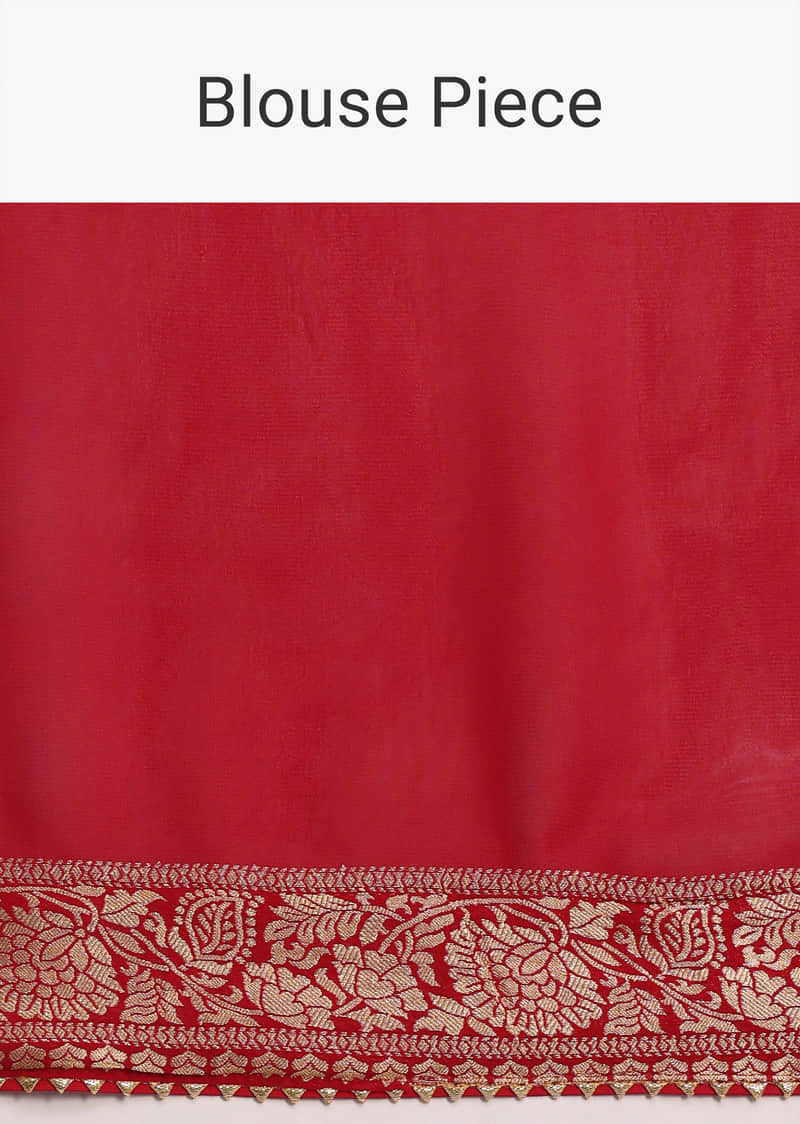 Buy Red Khaddi Georgette Woven Saree With Gotta Patti Border | Kalki Fashion India