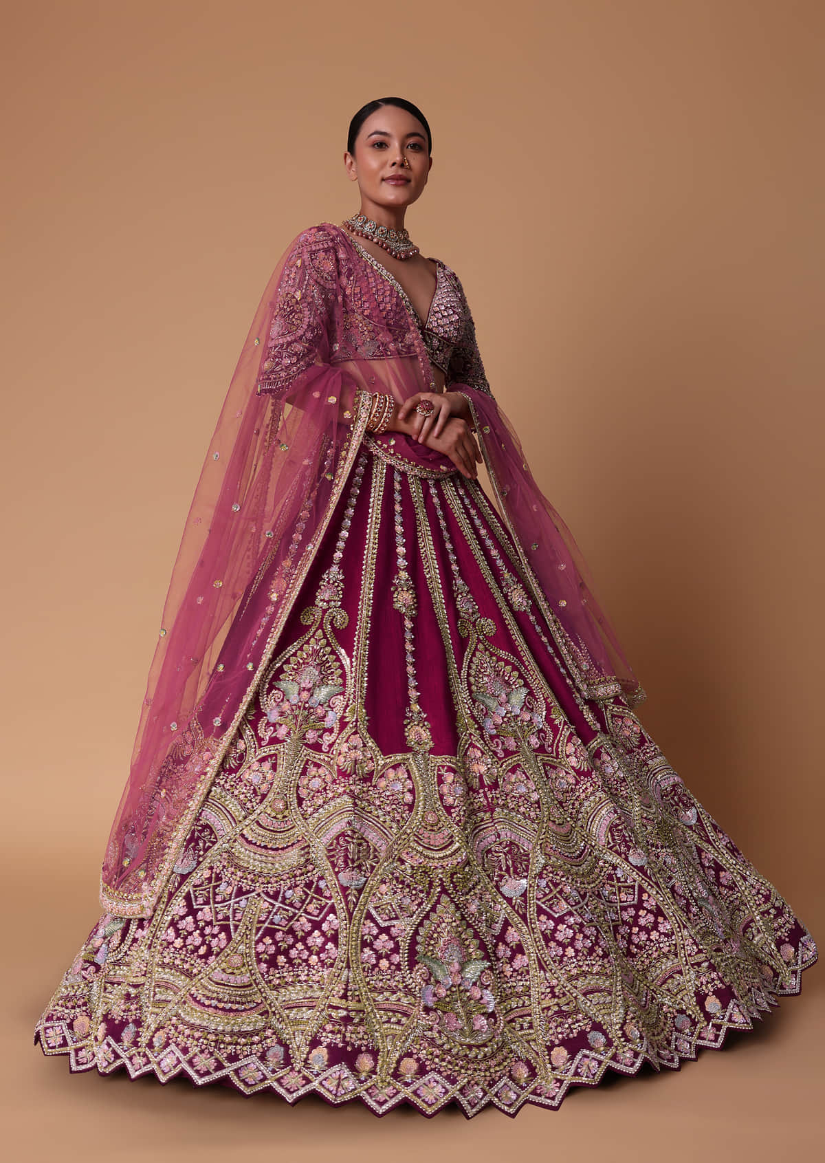 Buy Scarlet Red Raw Silk 16 Kali Zardosi Lehenga With Koti Style Blouse ...