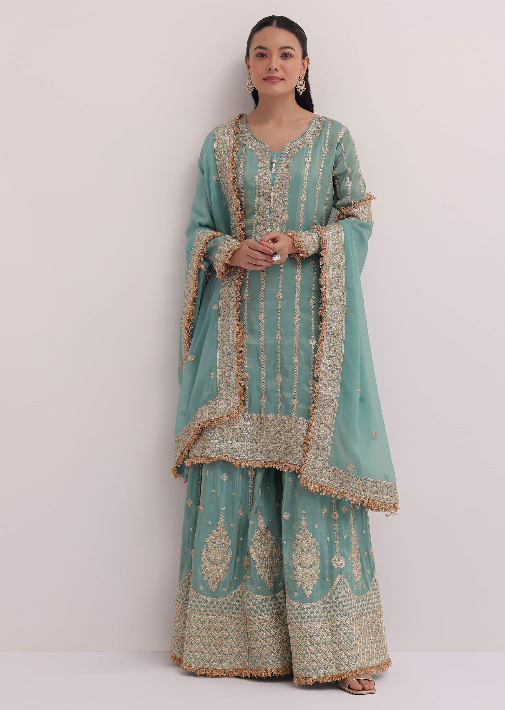 Buy Sea Green Tissue Silk Palazzo Set