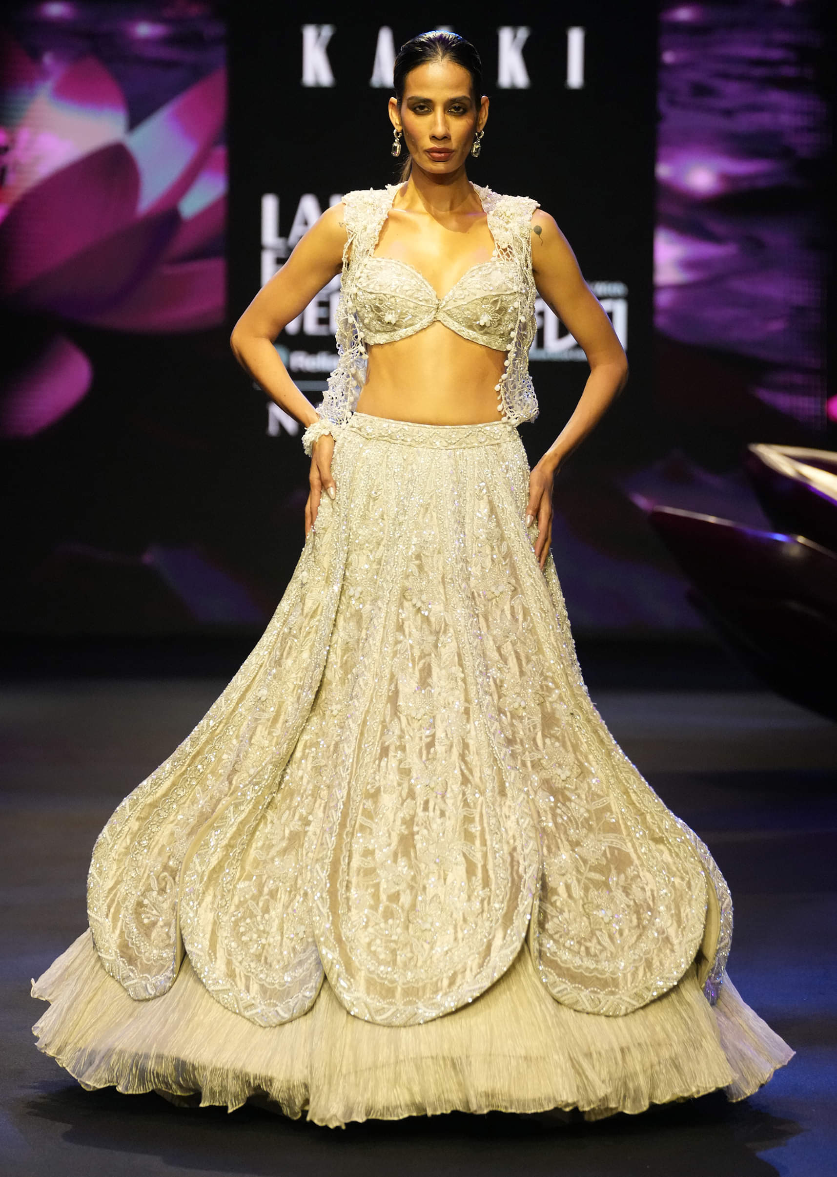Buy Silver Embroidered Lehenga With Blouse And Jacket | KALKI Fashion Global