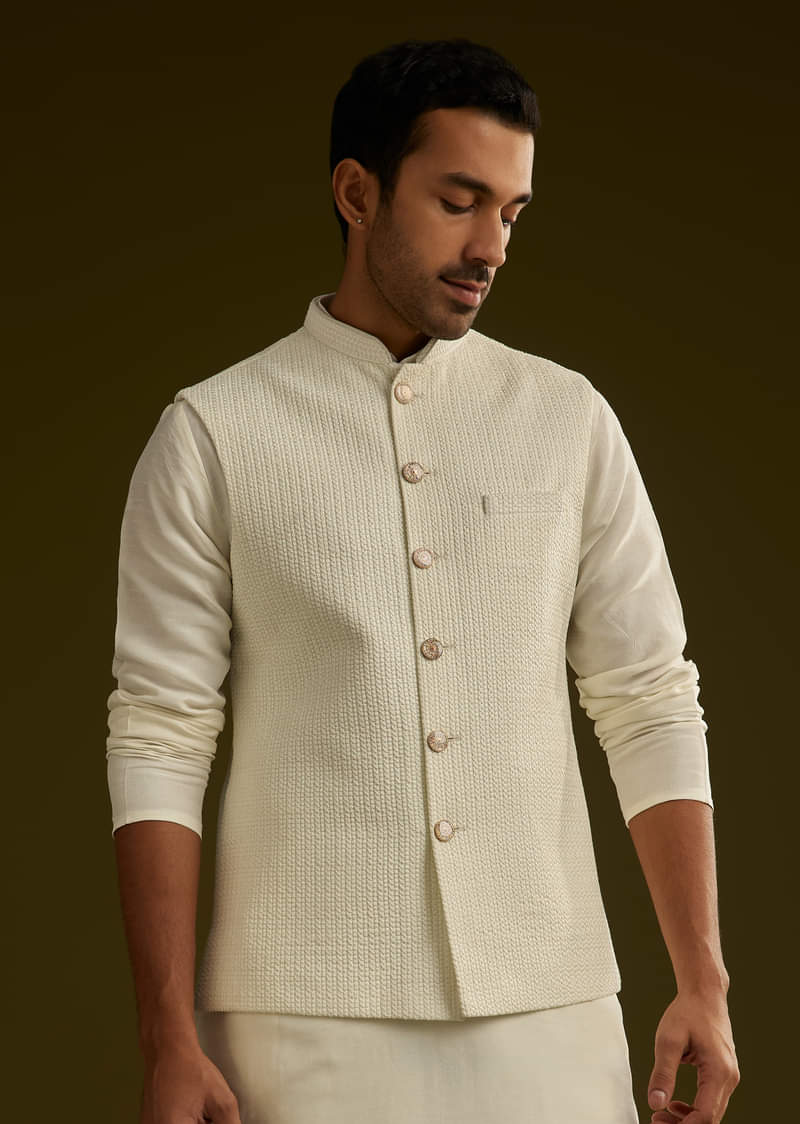 Buy White Rayon Kurta Jacket Set