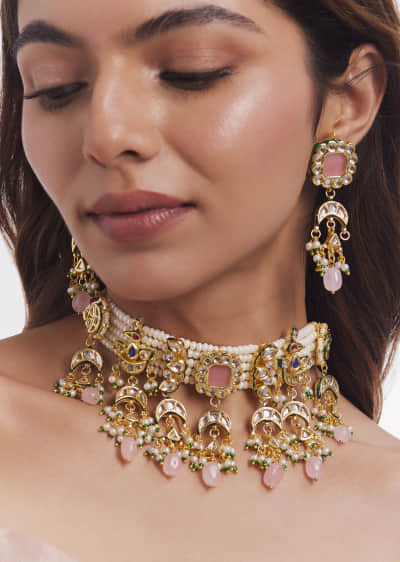 Buy Gold Plated Pachi Kundan Necklace Set