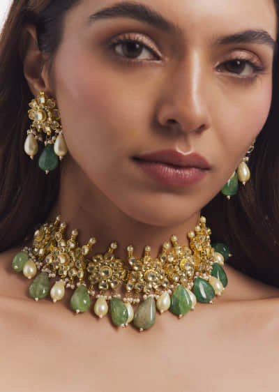 Buy Gold Plated Pachi Kundan Necklace Set