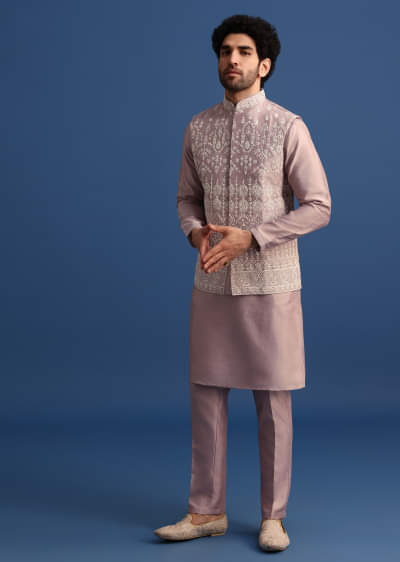 Buy Grey Kurta Jacket Set With Thread And Mirror Work For Men | KALKI ...