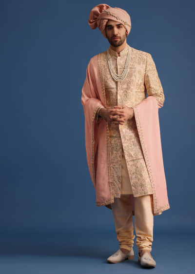 Buy Ivory Embroidered Sherwani Suit With Dori Work